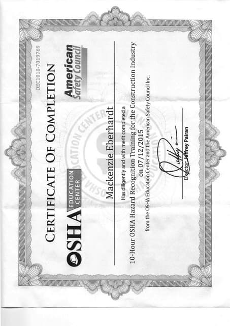 OSHA 10 Card | PDF