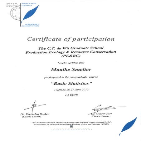 Certificate PE&RC postgraduate course Basic Statistics | PDF