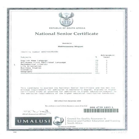 Matric Certificate | PDF