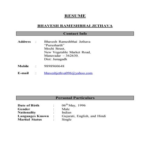 C.V. (MUKESH HIRWANI) | DOCX