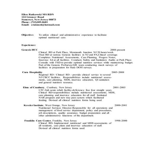 Ellen Rutkowski MS RDN Resume | PDF