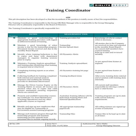 Job Description - Training Coordinator | PDF
