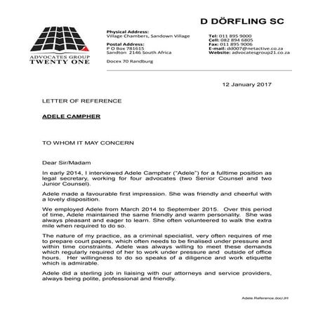 Adv Dorfling SC Reference Letter | PDF