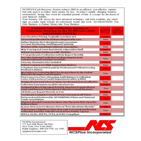 NCSPLUS Self checklist Collection Agency Comparison | DOCX