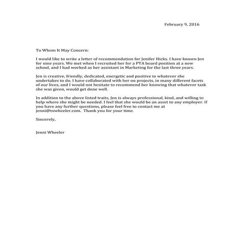 Jen reference letter | PDF | Careers