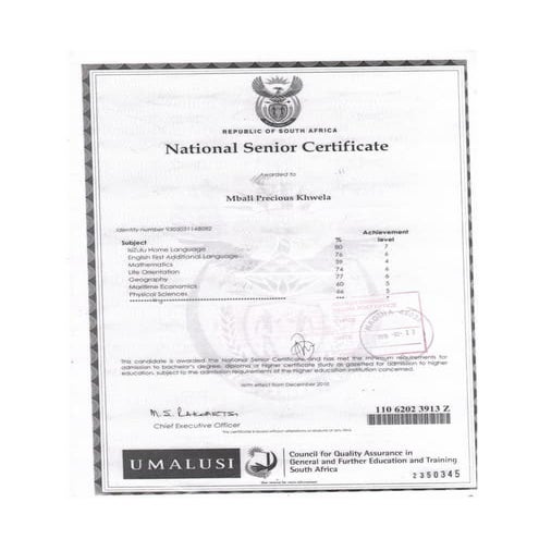 MATRIC CERT | PDF