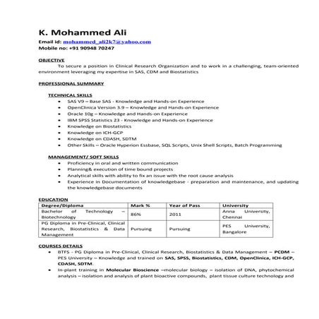 Mohammed Ali - Resume | DOC