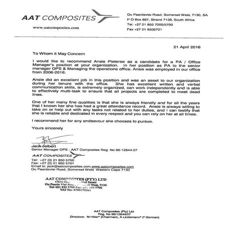 AAT Composites Recommendation Letter | PDF