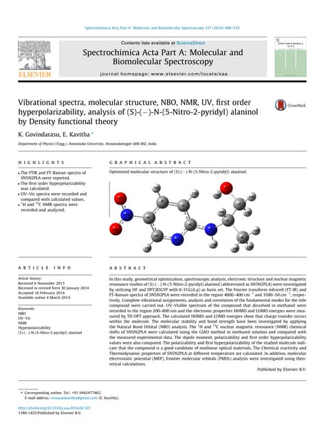 Molecular structure, vibrational, UV, NMR , molecular electrostatic surface potential and HOMO ...
