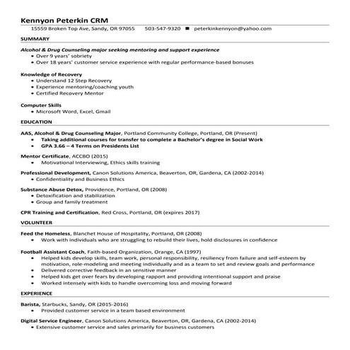 Final Resume | DOC | Substance Abuse | Diseases and Conditions