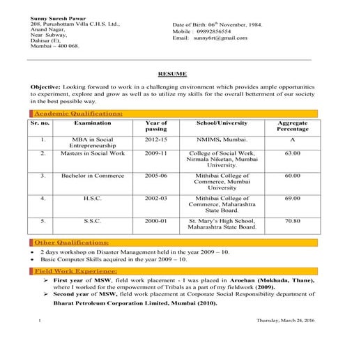 Sunny Pawar_ Resume 2016 | PDF
