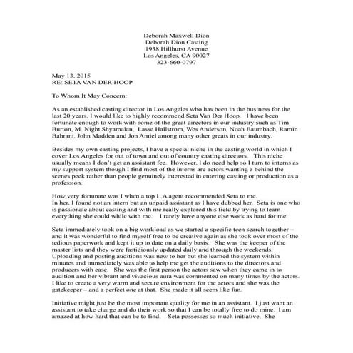 Casting Reference Letter | PDF