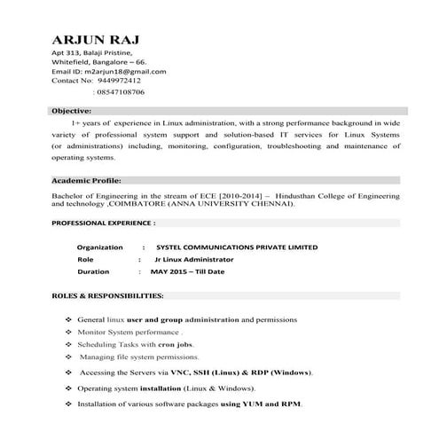 ARJUN RAJ resume | PDF