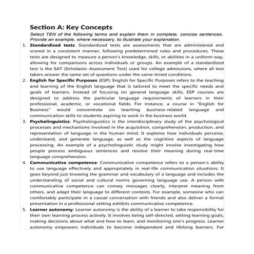 Select TEN of the following terms and explain them in complete, concise ...