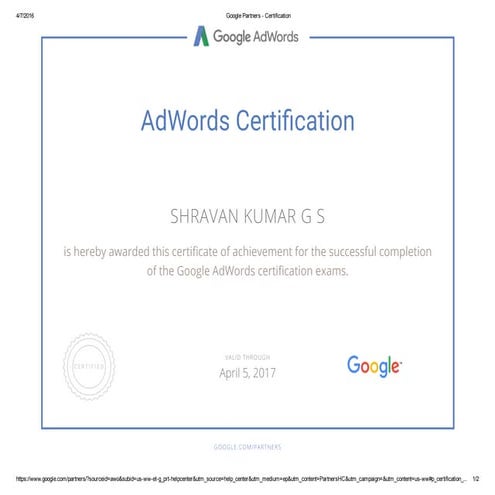 Google AdWords Certification | PDF