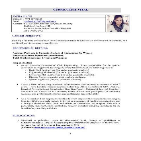 Sneha Singh_CV | PDF | Professional School | Postgraduate Education