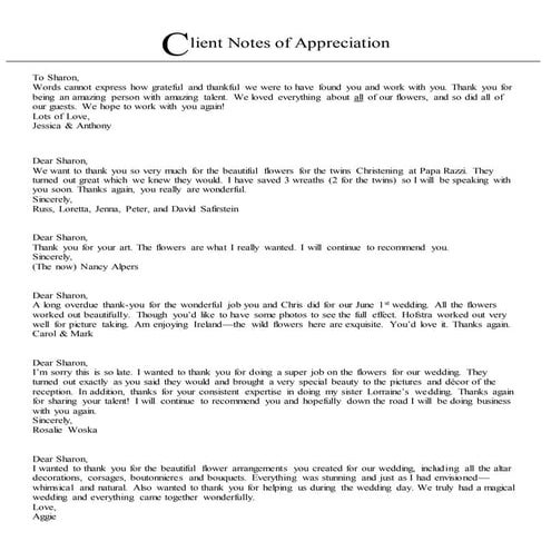 Client Notes of Appreciation for Forever Flowers | DOCX
