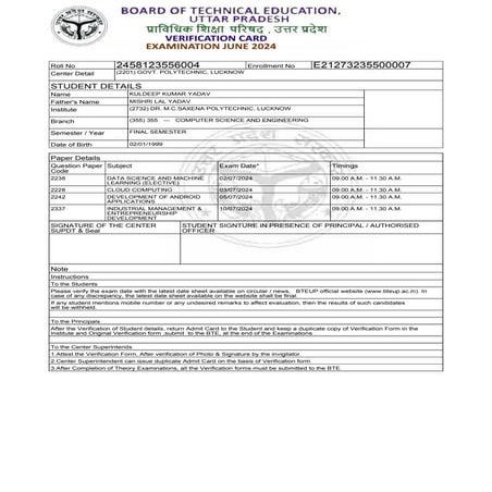 admit card format for polytechnic admissions | PDF