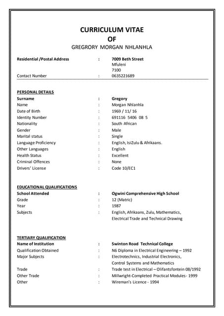 Curriculum Vitae for Sifiso M. Zulu | DOC
