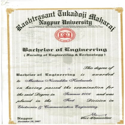 ENGINEERING DEGREE FRONT Murtuza Karlawala | PDF