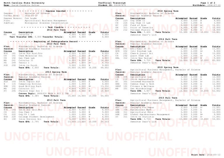 Unofficial Transcript