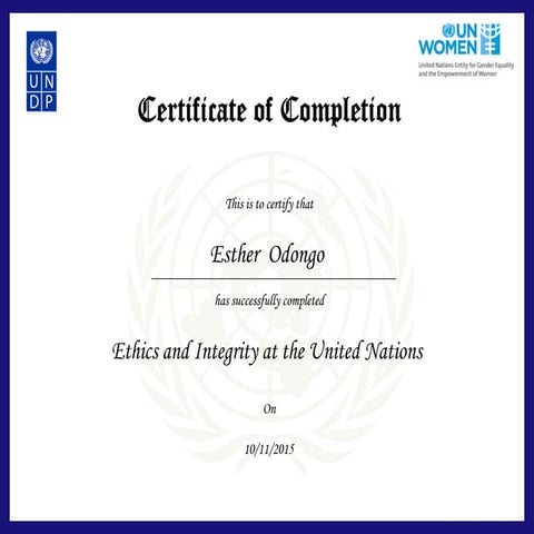 UN course completion-Ethics and Integrity | PDF