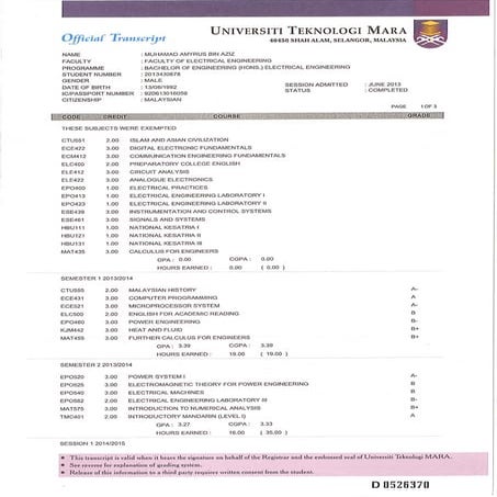 Degree Transcript | PDF