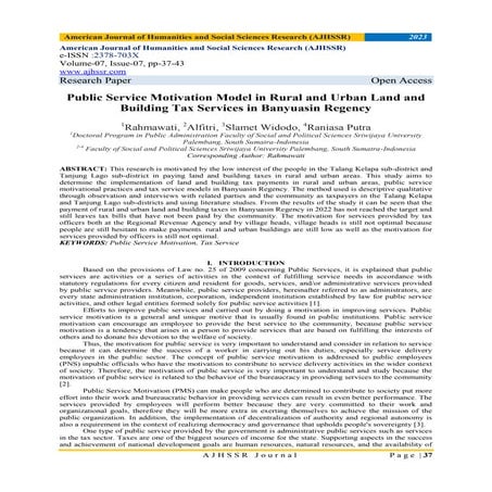 Public Service Motivation Model in Rural and Urban Land and Building ...
