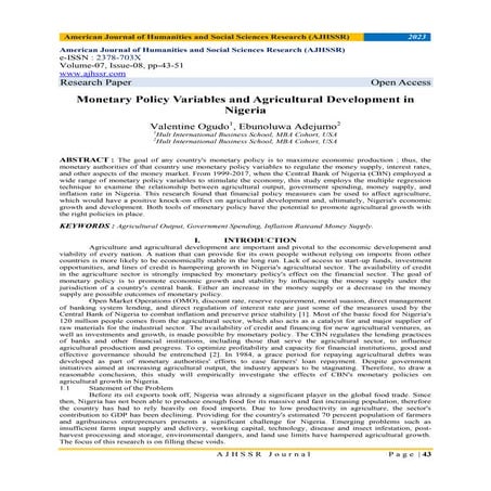 Monetary Policy Variables and Agricultural Development in Nigeria | PDF