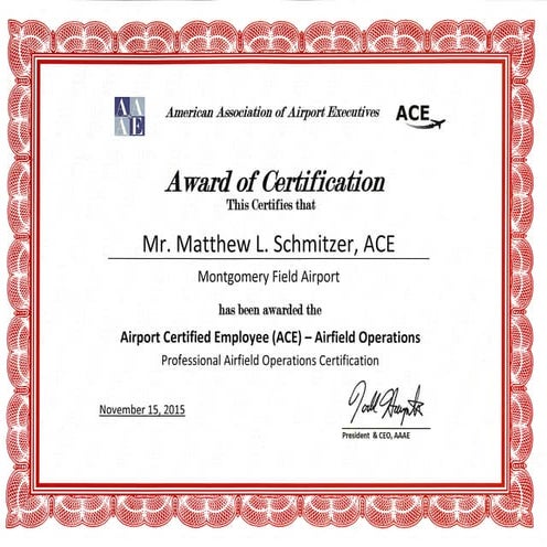 Matthew L. Schmitzer ACE Certificate | PPT