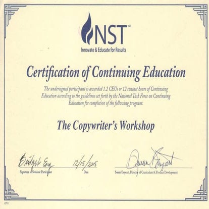 Copywriter's Workshop Certificate | PPT