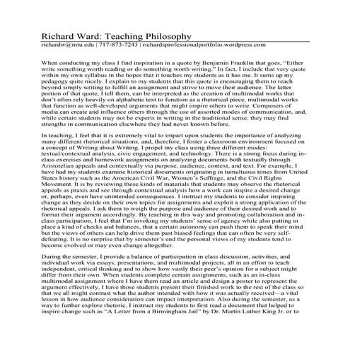 Richard Ward Teaching Philosophy | PDF