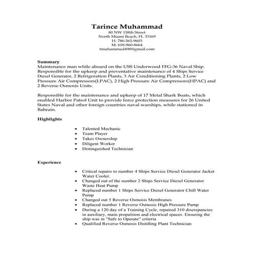 Tarince Muhammad Updated Resume | DOC | Sailing | Sports