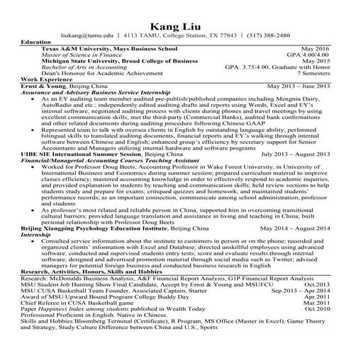 Resume Kang Liu | PDF