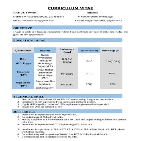 cv rahul tiwari 1 | PDF | Telecommunications Industry | Industries