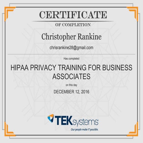 HIPPA Certificate Teksystems | PDF