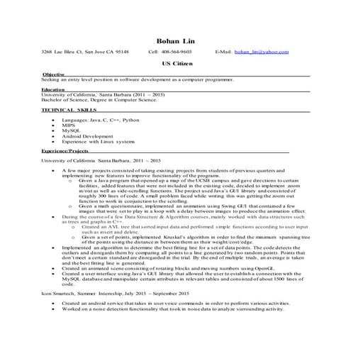 LinbohanResume | DOCX | Programming Languages | Computing