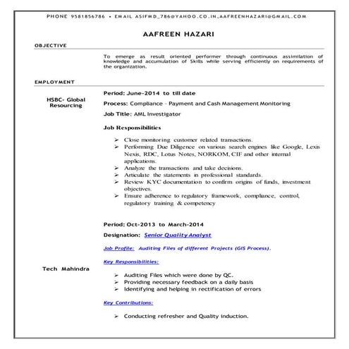 aafreen resume 1 - Copy | PDF