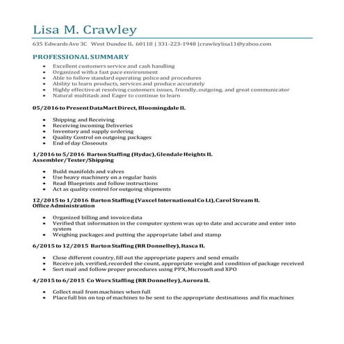 Lisa M Crawley 2017 Resume | DOCX