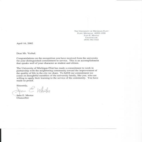 Chancellor Letter of Recognition | PDF
