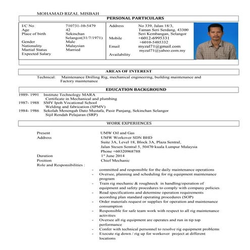 Mohamad Rizal resume | DOC