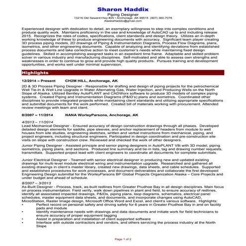 PipingDesigner Sharon Haddix Resume | DOC