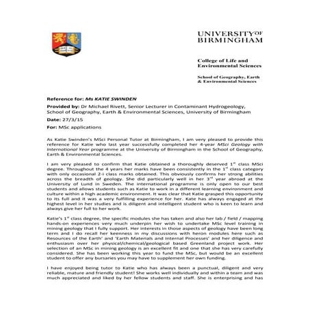 Reference for Katie Swinden by Rivett 27-3-15 | PDF