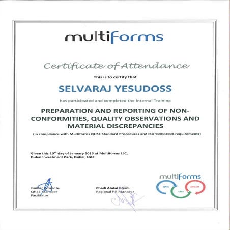 MUTIFROM TRAINING CERTIFICATE | PDF