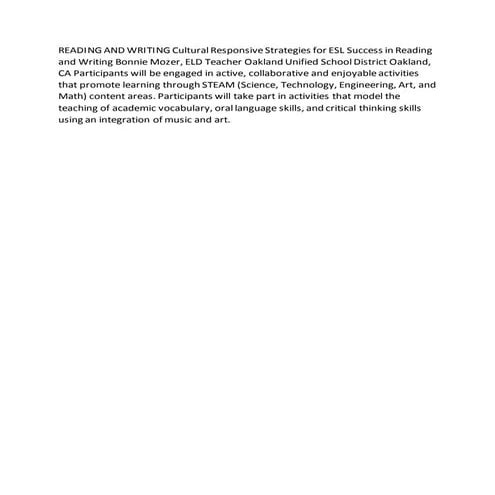 READING AND WRITING Cultural Responsive Strategies for ESL Success in ...