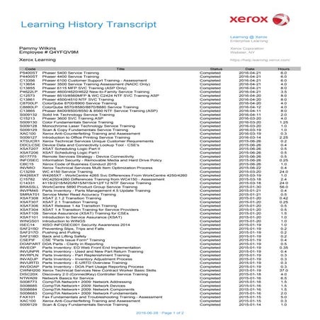Pam Wilkins Xerox Transcript | PDF