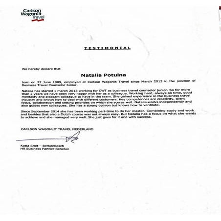 Recommendation letter CWT Natalia Potulna | PDF