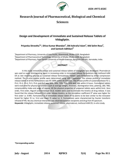 Formulation And Evaluation Of Gliclazide Immediate Release And Metformin Sustain Release Bilayer
