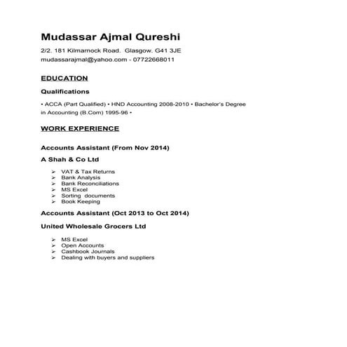 Mudassar Qureshi CV | DOC