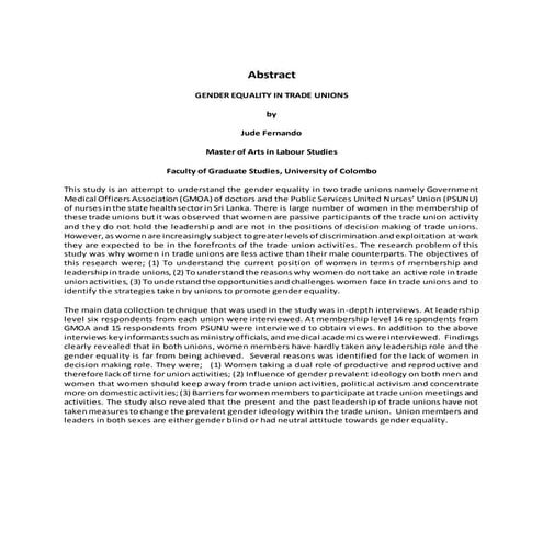 Abstract MA_ Gender Equality in Trade Unions | PDF